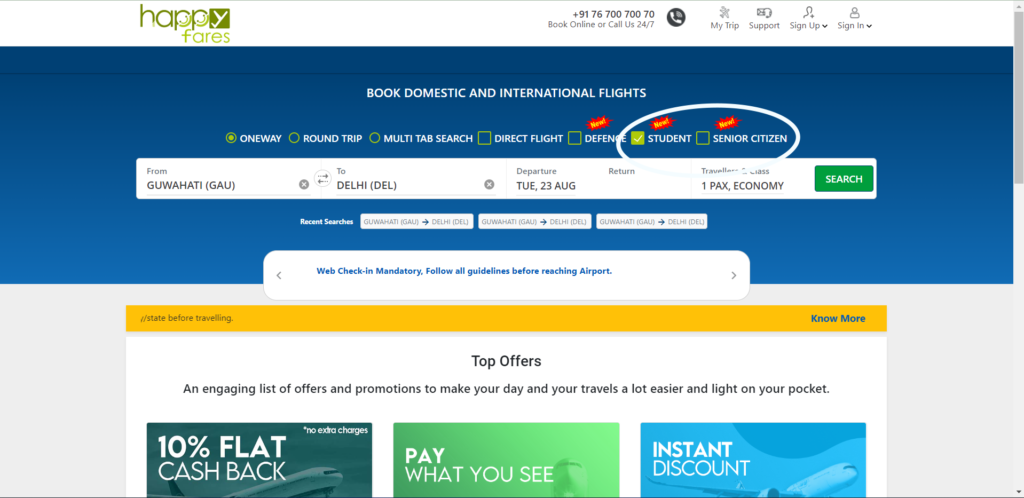 Happyfares.in now offers Student and Senior Citizen Fares for all major ...